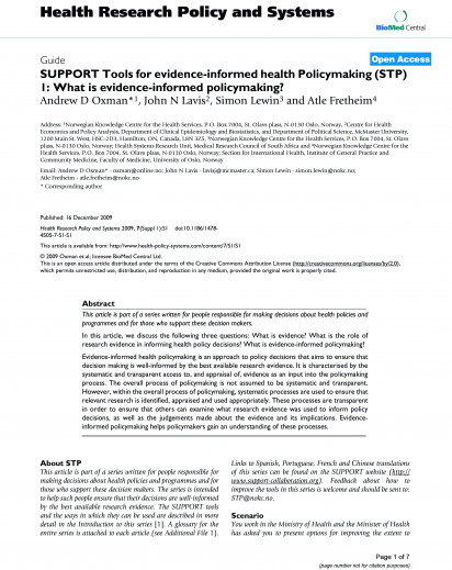SUPPORT Tools for evidence-informed health Policymaking (STP) 1: What ...